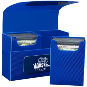 monster protectors trading card double deck box with self-locking magnetic closure - blue (fits yugioh, pokemon, magic the gathering cards)