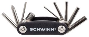 schwinn 9 in 1 multi-purpose tool kit for bikes, compact and convenient design, hex wrenches, phillips screwdriver, and t25 torx wrench