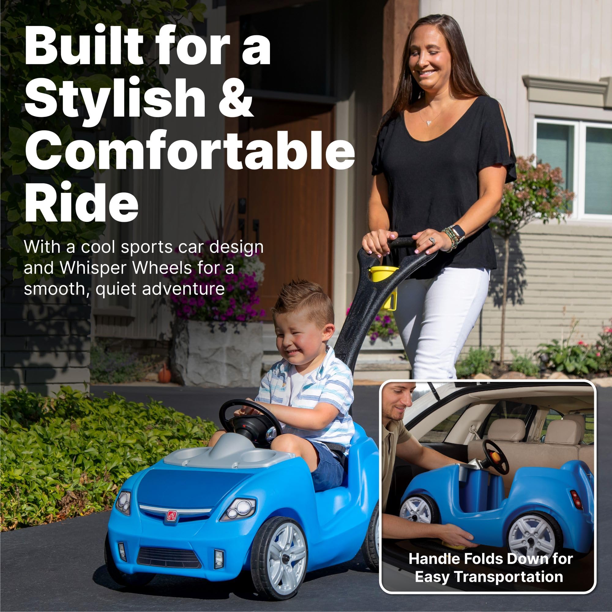 Step2 Whisper Ride II Buggy Kids Push Car, Ride On Toy, Stroller Substitute, Includes Seat Belt & Horn, Made of Durable Plastic, Max Weight 50 lbs., For Toddlers 1.5-4 Years Old, Blue