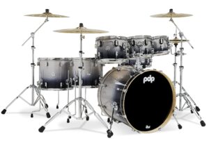 pdp by dw 7-piece concept maple shell pack with chrome hardware silver to black fade