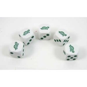 koplow games turtle dice game white opaque dice with green pips d6 16mm (5/8in)