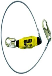 miller by honeywell 907ls/4ftyl 4-feet wire rope lanyards with sofstop shock absorber and two locking snap hooks, yellow