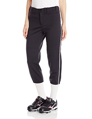 Mizuno Adult Women's Belted Piped Fastpitch Softball Pant, Black-White, Small