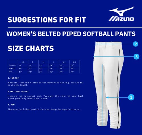 Mizuno Adult Women's Belted Piped Fastpitch Softball Pant, Black-White, Small