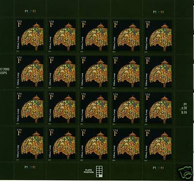 Tiffany Lamp Pane 20 x 1 cent U.S. Postage stamps NEW