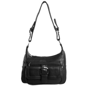 silver fever® leather buckle flap hobo handbag(black)