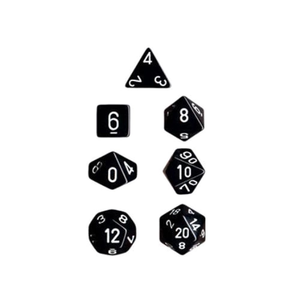 Chessex Dice: Polyhedral 7-Die Opaque Dice Set - Black with White