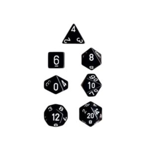 chessex dice: polyhedral 7-die opaque dice set - black with white