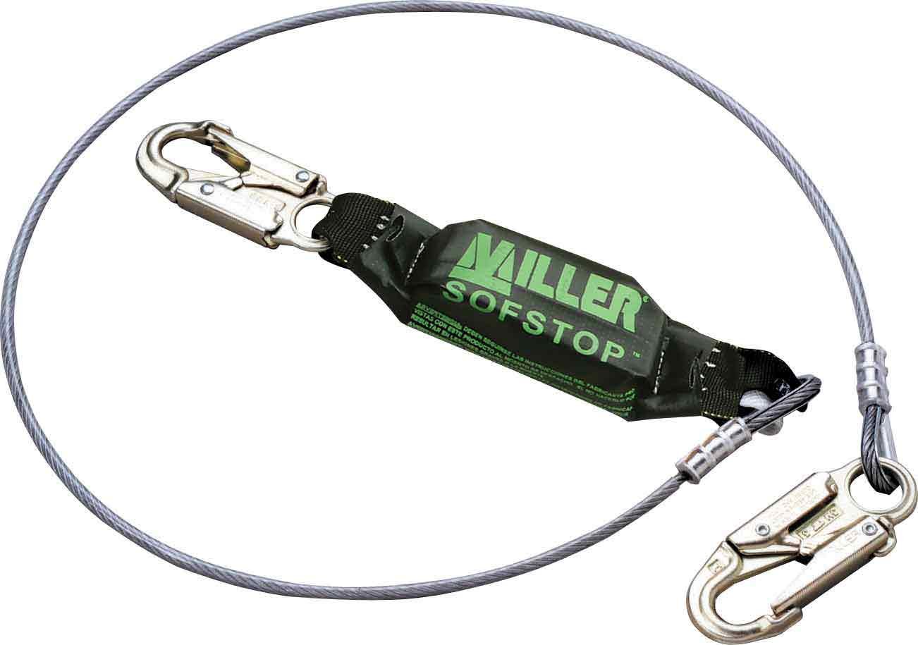 Miller by Honeywell 907NLS/4FTYL 4-Feet Vinyl-Coated Wire Rope Lanyard with SofStop Shock Absorber and Two Locking Snap Hooks, Yellow