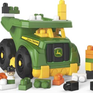 Mega BLOKS John Deere Toddler Building Blocks Toy Set, Dump Truck with 25 Pieces and Storage, 1 Figure, Green, Ages 1+ Years