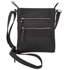 silver fever genuine leather buckled sides cross body handbag purse (black)