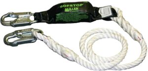 miller by honeywell 901rls-2/6ftwh 5/8-inch, 6-feet nylon rope lanyard with sofstop shock absorber and two locking snap hooks, white