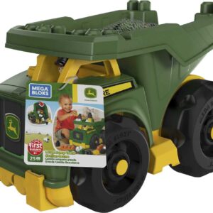 Mega BLOKS John Deere Toddler Building Blocks Toy Set, Dump Truck with 25 Pieces and Storage, 1 Figure, Green, Ages 1+ Years