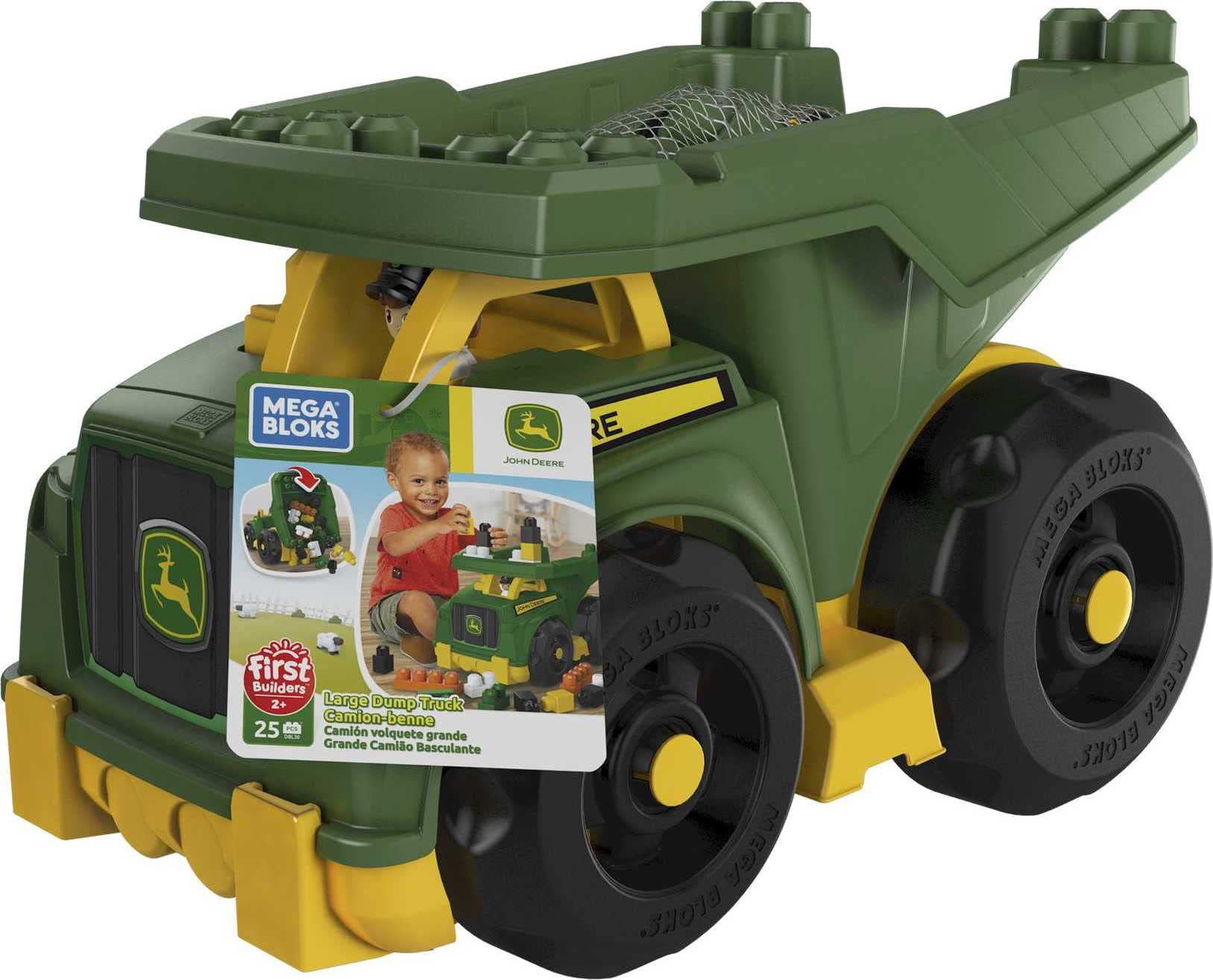 Mega BLOKS John Deere Toddler Building Blocks Toy Set, Dump Truck with 25 Pieces and Storage, 1 Figure, Green, Ages 1+ Years