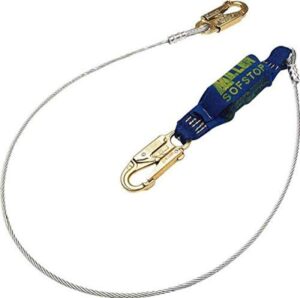 miller by honeywell 907k/4ftbl 4-feet wire rope lanyards with kevlar single pack sofstop shock absorber and two locking snap hooks, blue