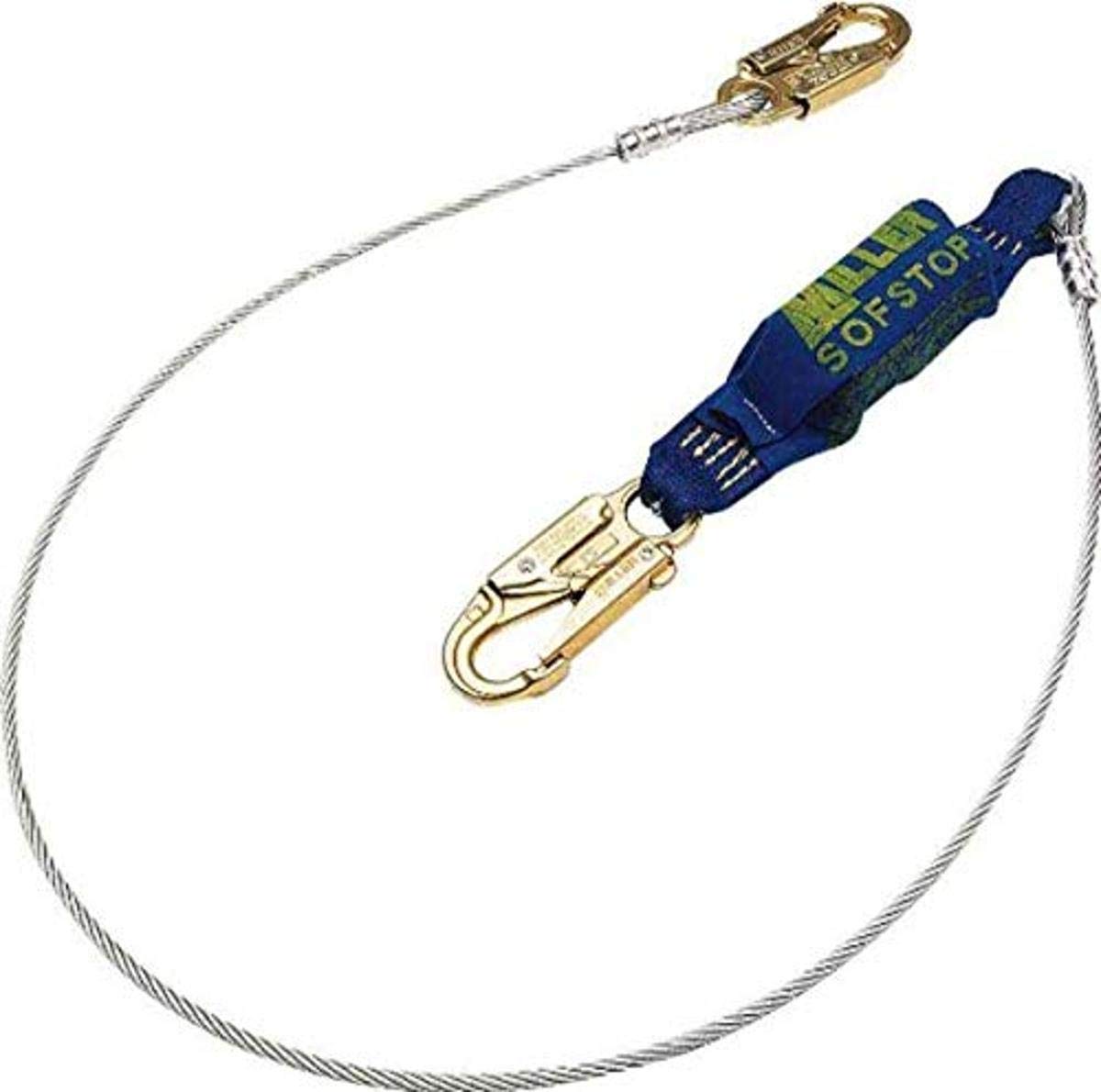 Miller by Honeywell 907K/4FTBL 4-Feet Wire Rope Lanyards with Kevlar Single Pack SofStop Shock Absorber and Two Locking Snap Hooks, Blue