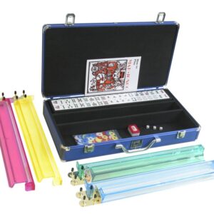 White Swan Mah Jongg - American Mahjong Game Set (166 Premium White Tiles, Pusher Arms, Aluminum Case, Blue)