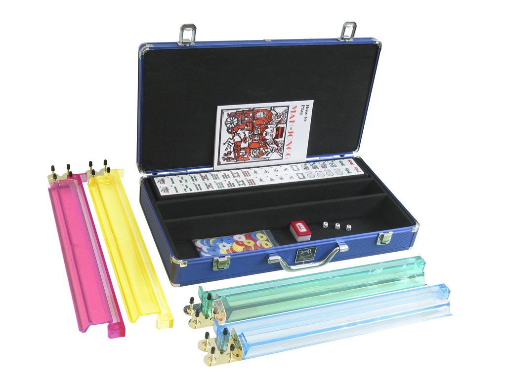 White Swan Mah Jongg - American Mahjong Game Set (166 Premium White Tiles, Pusher Arms, Aluminum Case, Blue)