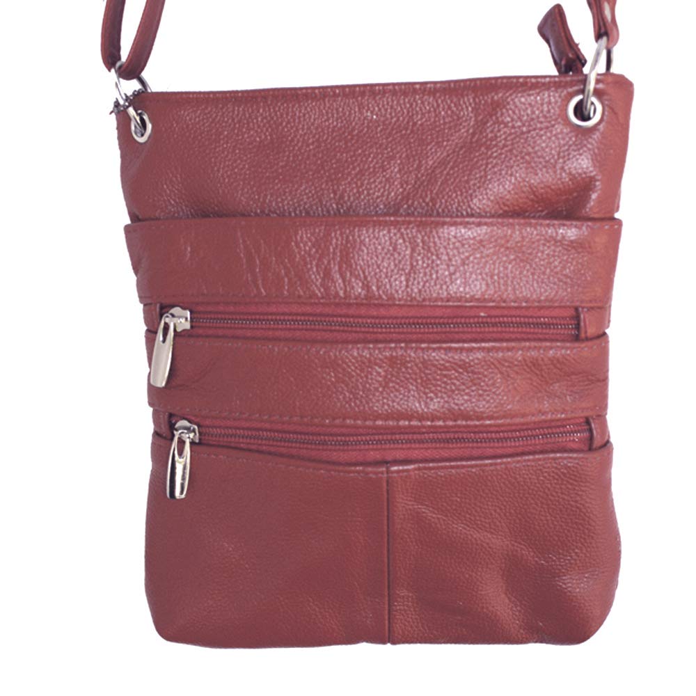 Genuine Leather Wine Small Shoulder Cross Body Travel Purse By Silver Fever