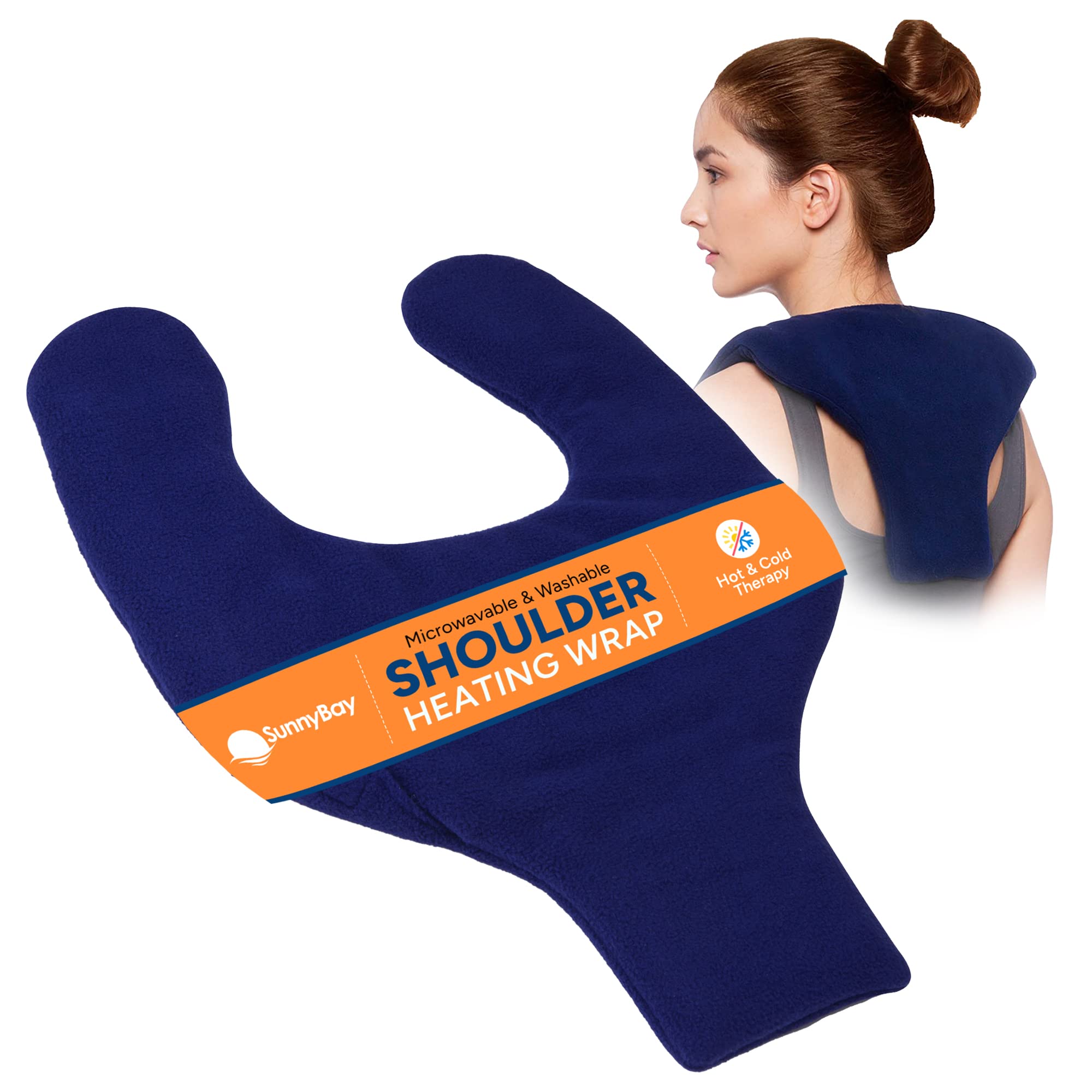 SunnyBay Shoulder and Upper Back Heating Pad, Microwavable Heated Neck and Shoulder Wrap, Weighted Moist Pain Relief Pack with Washable Cover and Flax Seed Filling, Medium, Navy Blue