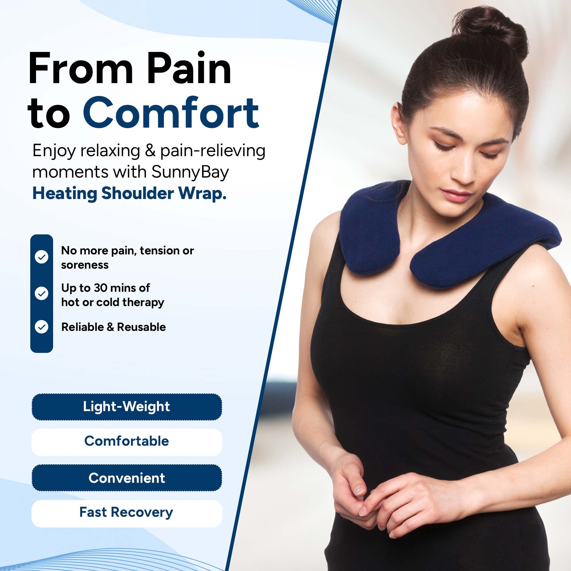 SunnyBay Shoulder and Upper Back Heating Pad, Microwavable Heated Neck and Shoulder Wrap, Weighted Moist Pain Relief Pack with Washable Cover and Flax Seed Filling, Medium, Navy Blue