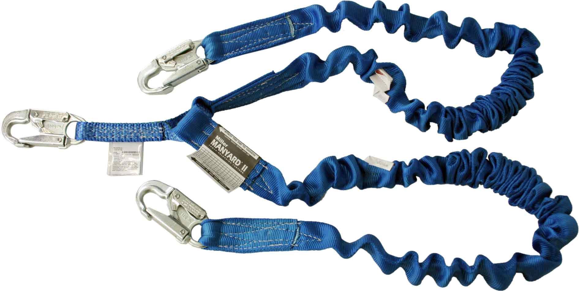 Honeywell Miller by Honeywell 232MD/6FTBL 6-Feet Manyard II Shock-Absorbing Stretchable Web Lanyard with 3 Locking Snap Hooks, Blue