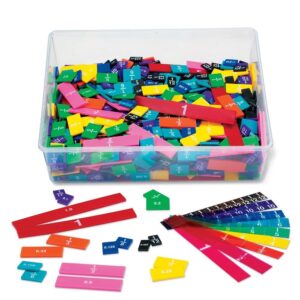 hand2mind plastic double-sided decimal and fraction tiles, montessori math materials, fraction manipulatives, unit fraction, fraction bars math manipulatives, homeschool supplies (15 sets of 51)