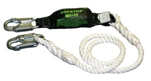 miller by honeywell 903rls-8/7ftwh 1/2-inch, 7-feet nylon adjustable rope lanyard with sofstop shock absorber and two locking snap hooks, white