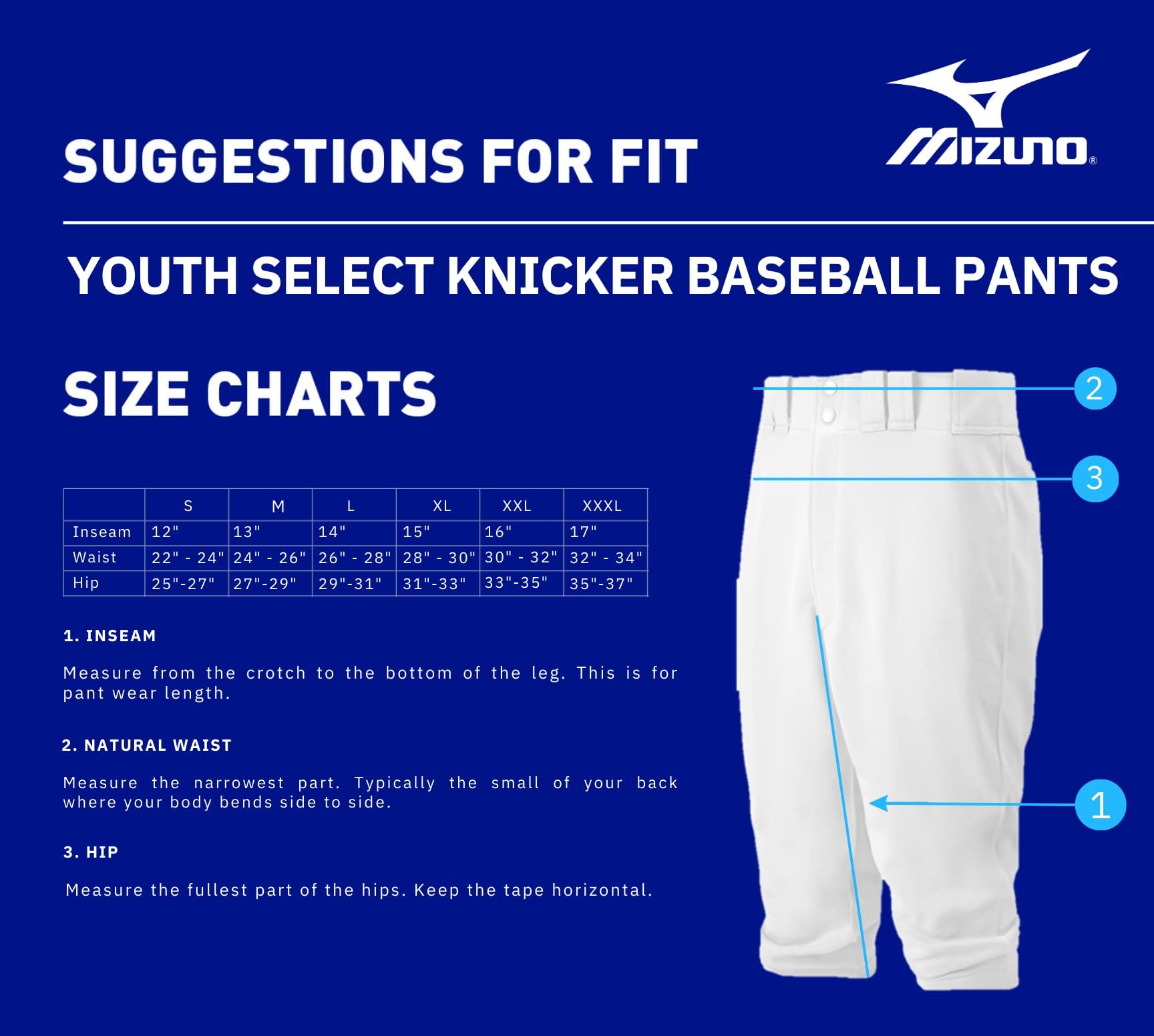 Mizuno Youth Select Short Knicker Baseball Pant, Below the Knee Fit (White, X-Large)