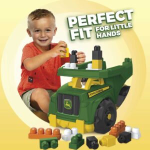 Mega BLOKS John Deere Toddler Building Blocks Toy Set, Dump Truck with 25 Pieces and Storage, 1 Figure, Green, Ages 1+ Years