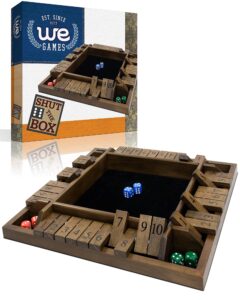 we games 14 inch 1-4 player shut the box wooden board game, walnut stain