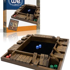 WE Games 14 inch 1-4 Player Shut The Box Wooden Board Game, Walnut Stain