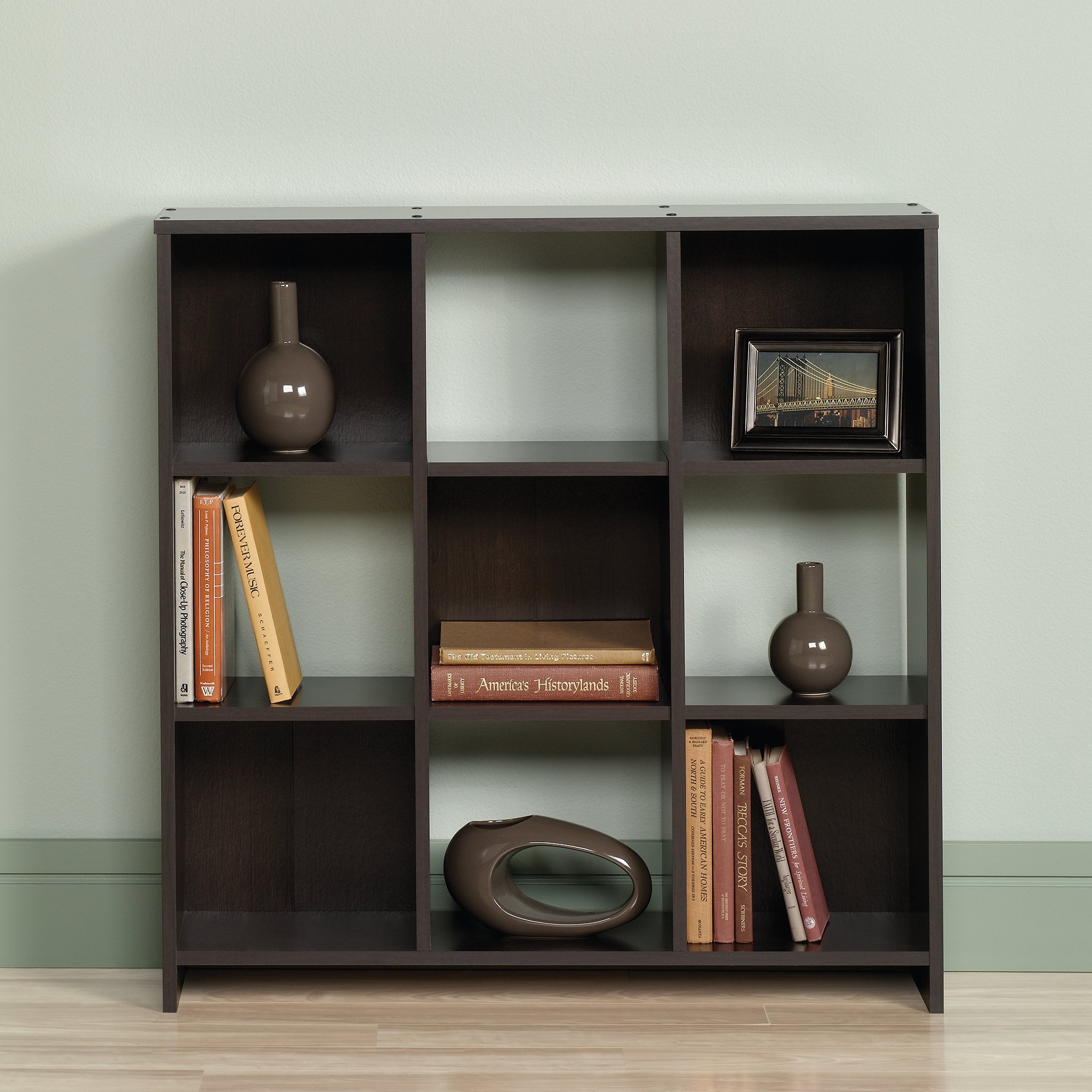 Sauder Beginnings Storage Organizer/Book Shelf, L: 35.28" x W: 9.53" x H: 35.91", Cinnamon Cherry finish