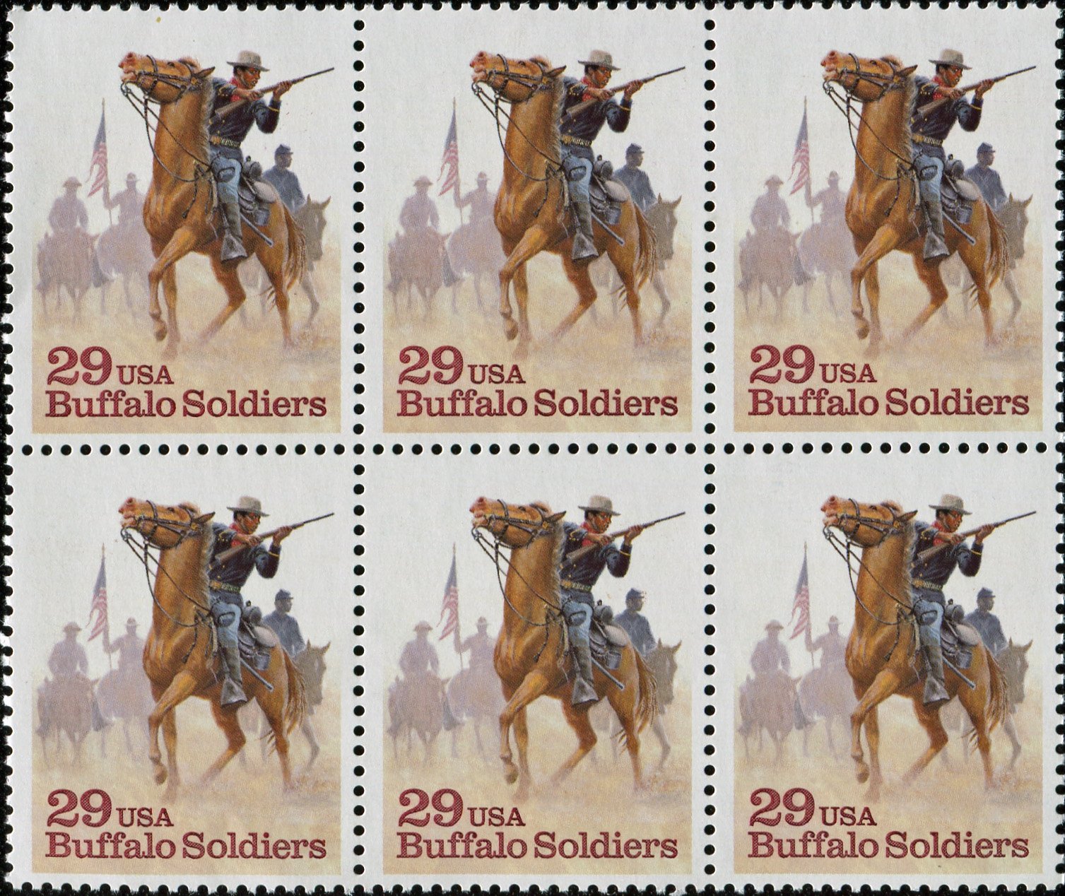 BUFFALO SOLDIERS ~ NEGRO CALVARY ~ BLACK HERITAGE ~ BLACK HISTORY ~ CIVIL WAR #2818 Block of 6 x 29¢ US Postage Stamps