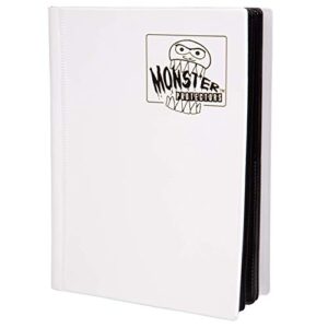 monster binder - 4 pocket trading card album - matte white (anti-theft pockets hold 160+ yugioh, pokemon, magic the gathering cards)