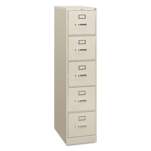 HON 310 Series Vertical File With Lock - 15" x 26.5" x 60" - Metal - 5 x File Drawer(s) - Letter - Security Lock, Rust Resistant - Light Gray