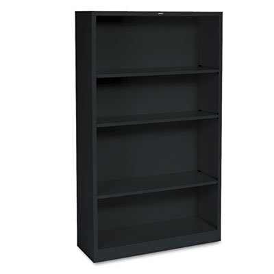 HON Metal Bookcase - 34.5" x 12.62" x 59" - Steel - 4 x Shelf(ves) - Rust Resistant, Heavy Duty - Black