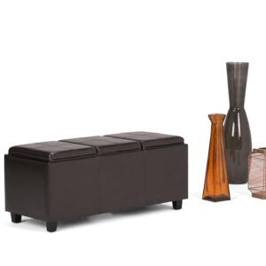 SIMPLIHOME Avalon 42 inch Wide Contemporary Rectangle Storage Ottoman in Tanners Brown Vegan Faux Leather, Assembled, for the Living Room, Entryway and Family Room