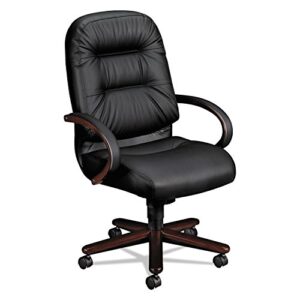 hon 2191nsr11 2190 pillow-soft wood series executive high-back chair, mahogany/black leather