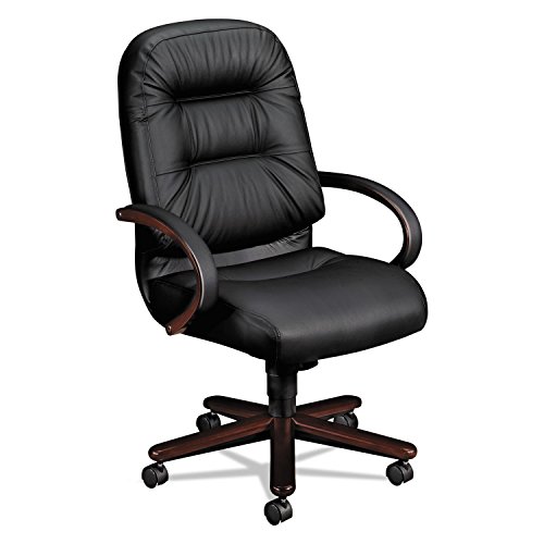 HON 2191NSR11 2190 Pillow-Soft Wood Series Executive High-Back Chair, Mahogany/Black Leather