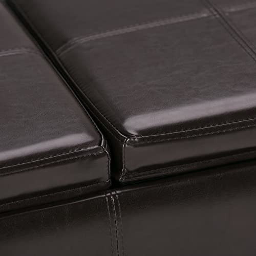 SIMPLIHOME Avalon 42 inch Wide Contemporary Rectangle Storage Ottoman in Tanners Brown Vegan Faux Leather, Assembled, for the Living Room, Entryway and Family Room