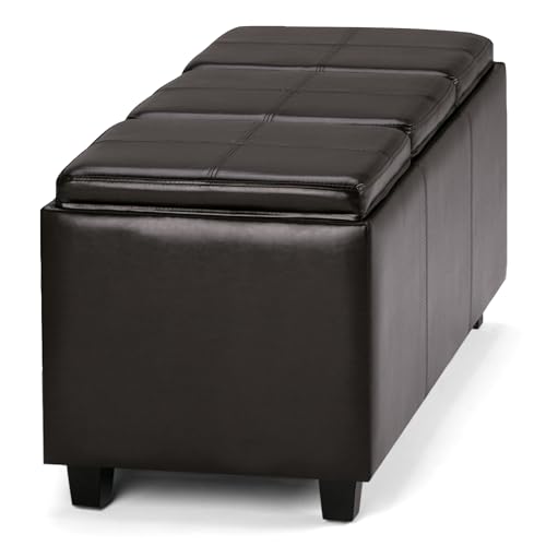 SIMPLIHOME Avalon 42 inch Wide Contemporary Rectangle Storage Ottoman in Tanners Brown Vegan Faux Leather, Assembled, for the Living Room, Entryway and Family Room