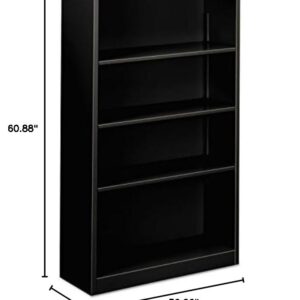 HON Metal Bookcase - 34.5" x 12.62" x 59" - Steel - 4 x Shelf(ves) - Rust Resistant, Heavy Duty - Black