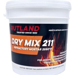 Rutland Dry Mix 211 Refractory Mortar, Masonry & Fire Brick Cement, No Heat Cure Required, Dark Gray, 2550F, 10 lb Pail