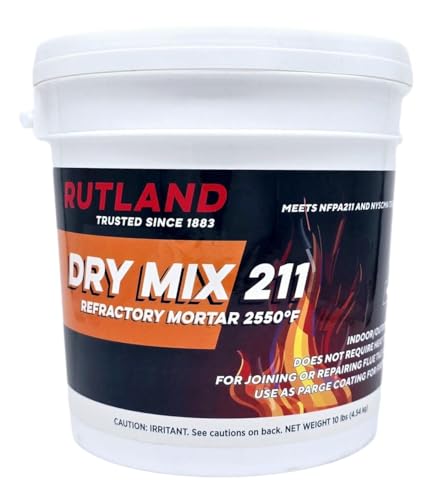 Rutland Dry Mix 211 Refractory Mortar, Masonry & Fire Brick Cement, No Heat Cure Required, Dark Gray, 2550F, 10 lb Pail