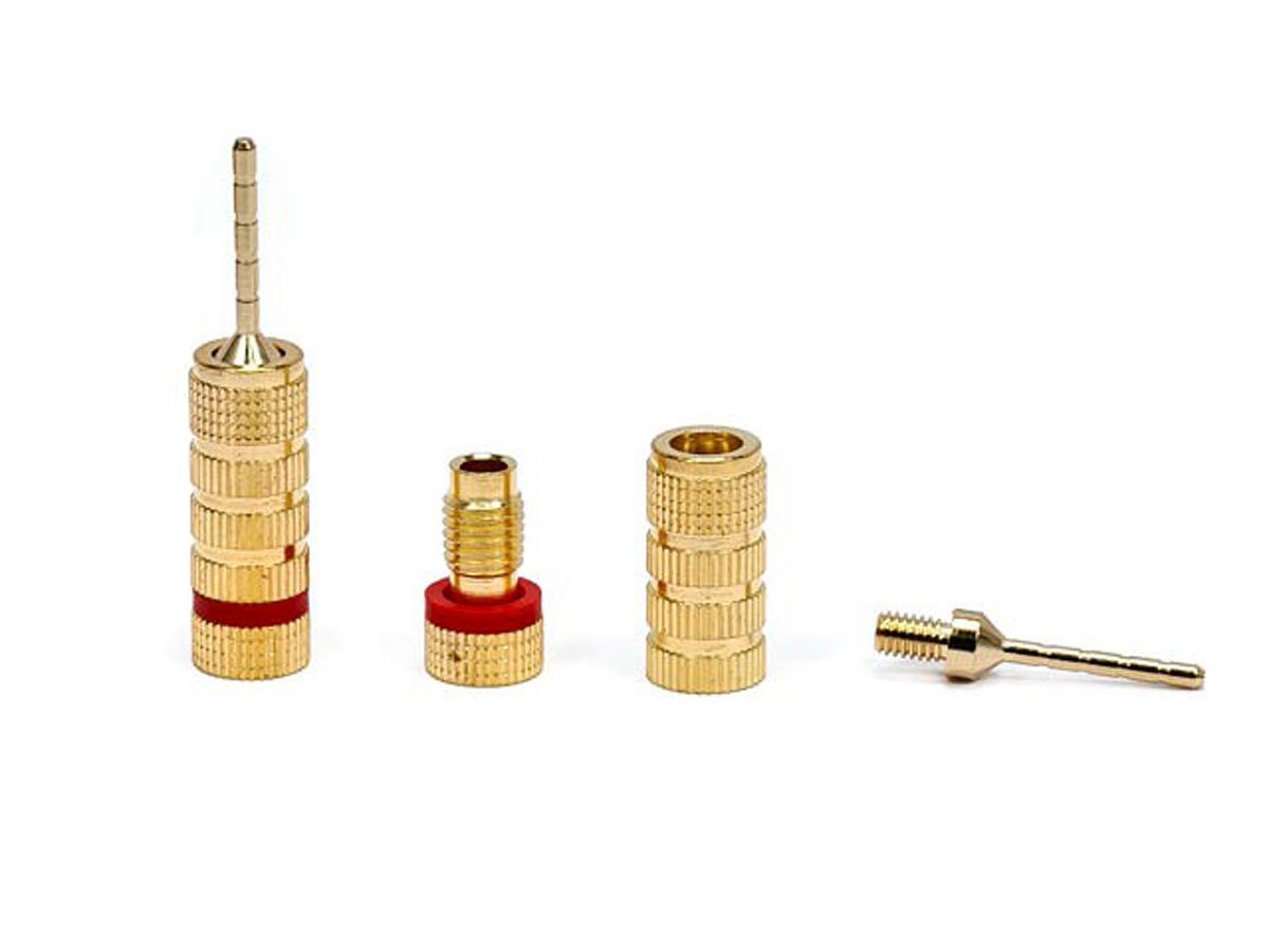 Monoprice 9438 Gold Plated Speaker Pin Plugs - 5 Pairs - Pin Screw Type, For Speaker Wire, Home Theater, Wall Plates And More