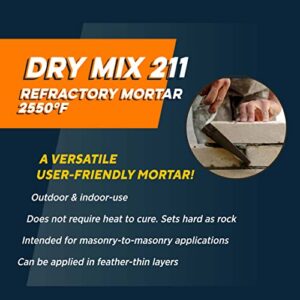 Rutland Dry Mix 211 Refractory Mortar, Masonry & Fire Brick Cement, No Heat Cure Required, Dark Gray, 2550F, 10 lb Pail