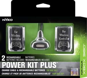 nyko power kit plus - 2 pack rechargeable battery with charge cable for xbox 360