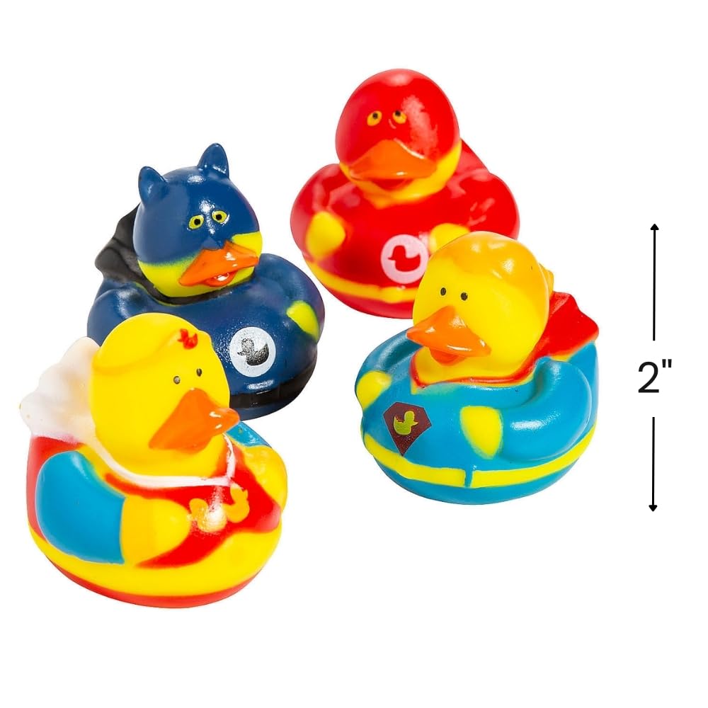 Fun Express Superhero Rubber Duckies (1 dz) Superhero Themed Party Favors, Character Toys, Rubber Duckies