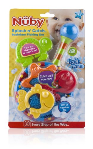 Nuby Splash n' Catch Bath Time Fishing Set, Includes Four Link Toys, 5"